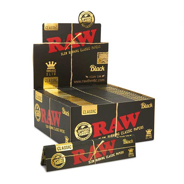 RAW Black Kingsize Slim Rolling Papers (Box of 50) — Grow Guru